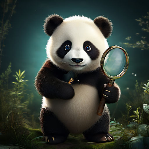 A childish looking panda with a magnifying glass that look... by Cyrill ...
