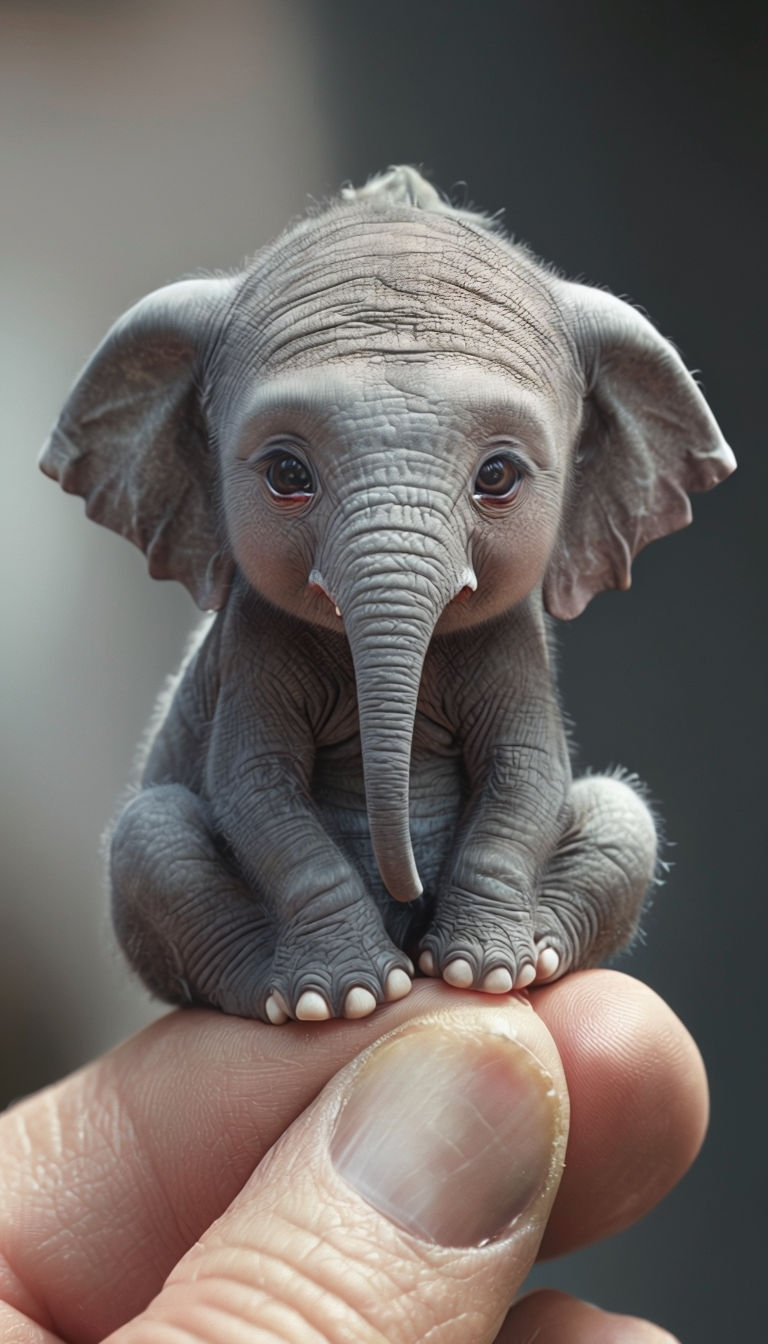 Create a hyper-realistic images of a tiny baby elephant sitt... by ...