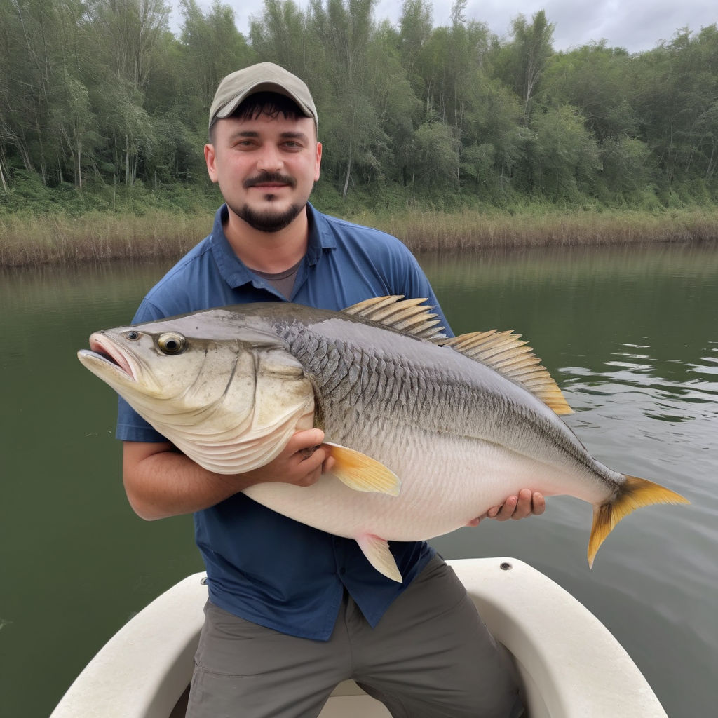 A man with short hair of large build caught a huge fish by Xin Li ...