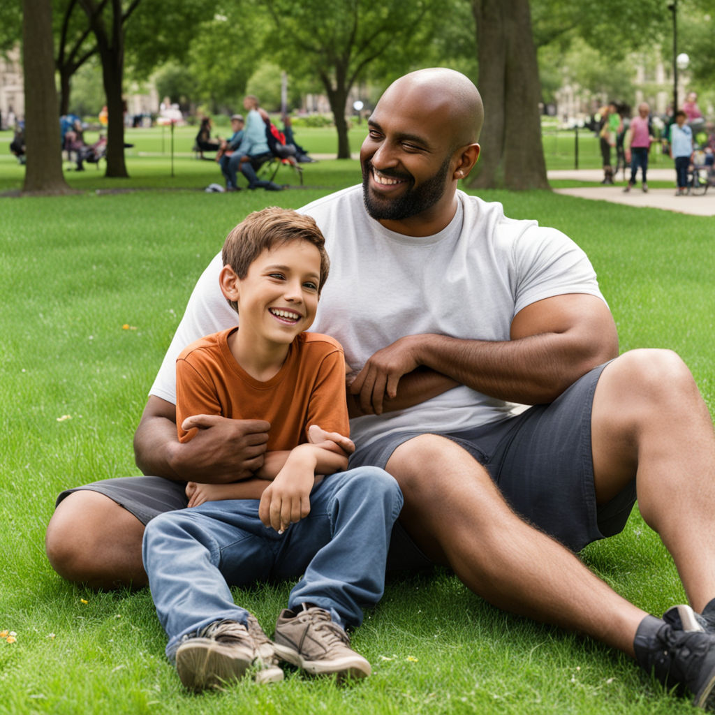 A image of a brown man named max and a boy named mark sittin... by jas ...