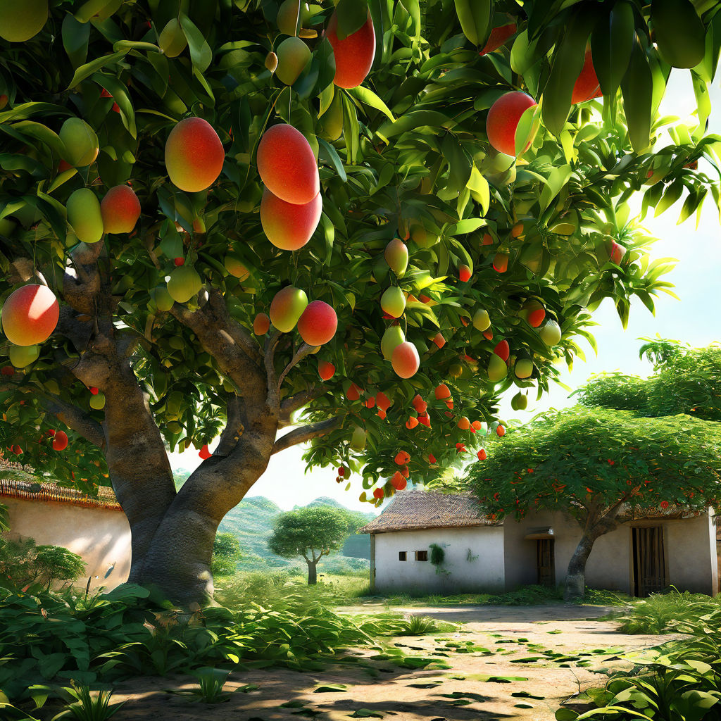 Mango tree with green and light Red shade mangoes on it in v... by ...
