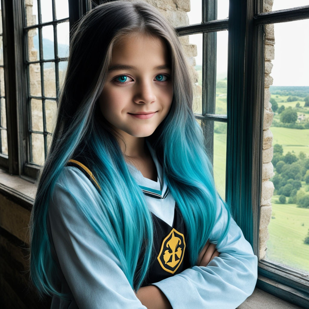 Cute 11-year-old girl with long dark brown with light sky ic... by ...