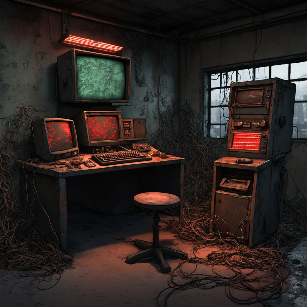 Post-apocalyptic-styled industrial standing computer termina... by ...