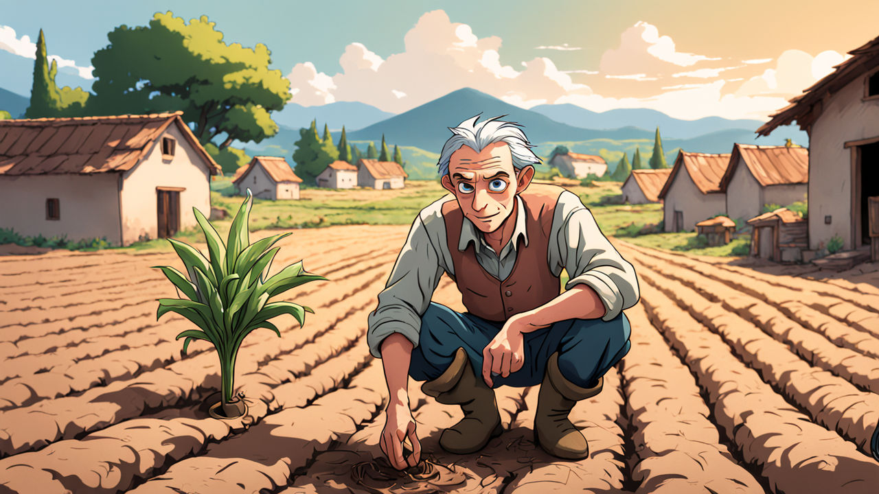 Image Prompt: “A cartoon/anime farmer planting a seed in a d... by Annu ...