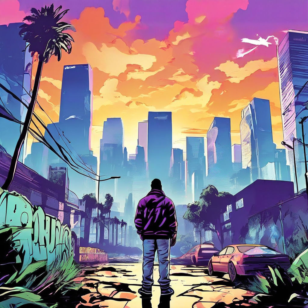 GTA video game art style cover art by Ed Müller - Playground