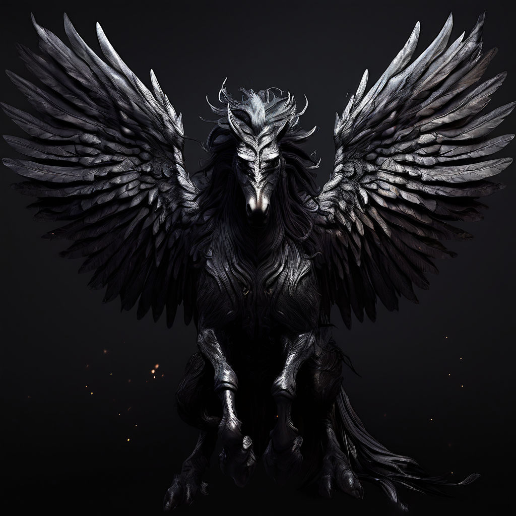 A winged giant black Pegasus ultrarealistic in 3d with beaut... by Will ...