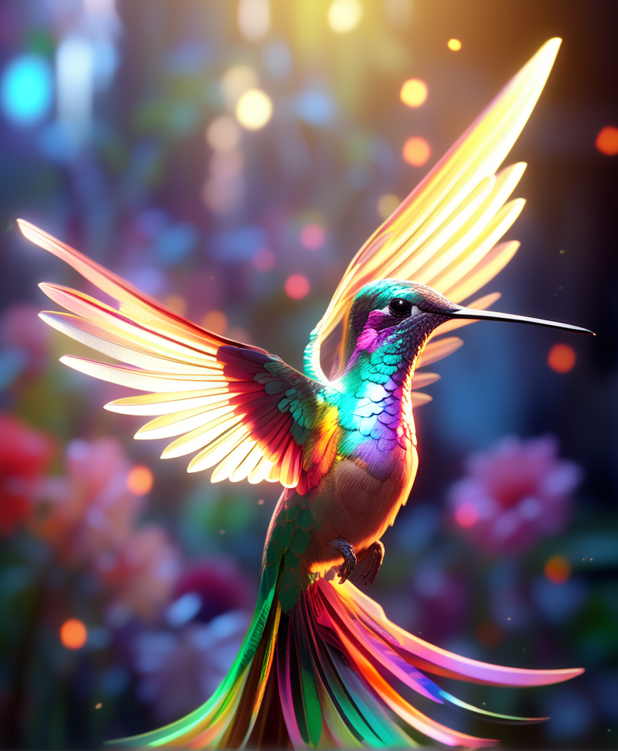 Giant rainbow hummingbird flying through the solar system; i... by Siri ...