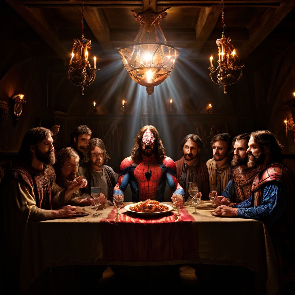 Jesus and the Apostles seated at the Last Supper table by Carl O'Keeffe ...