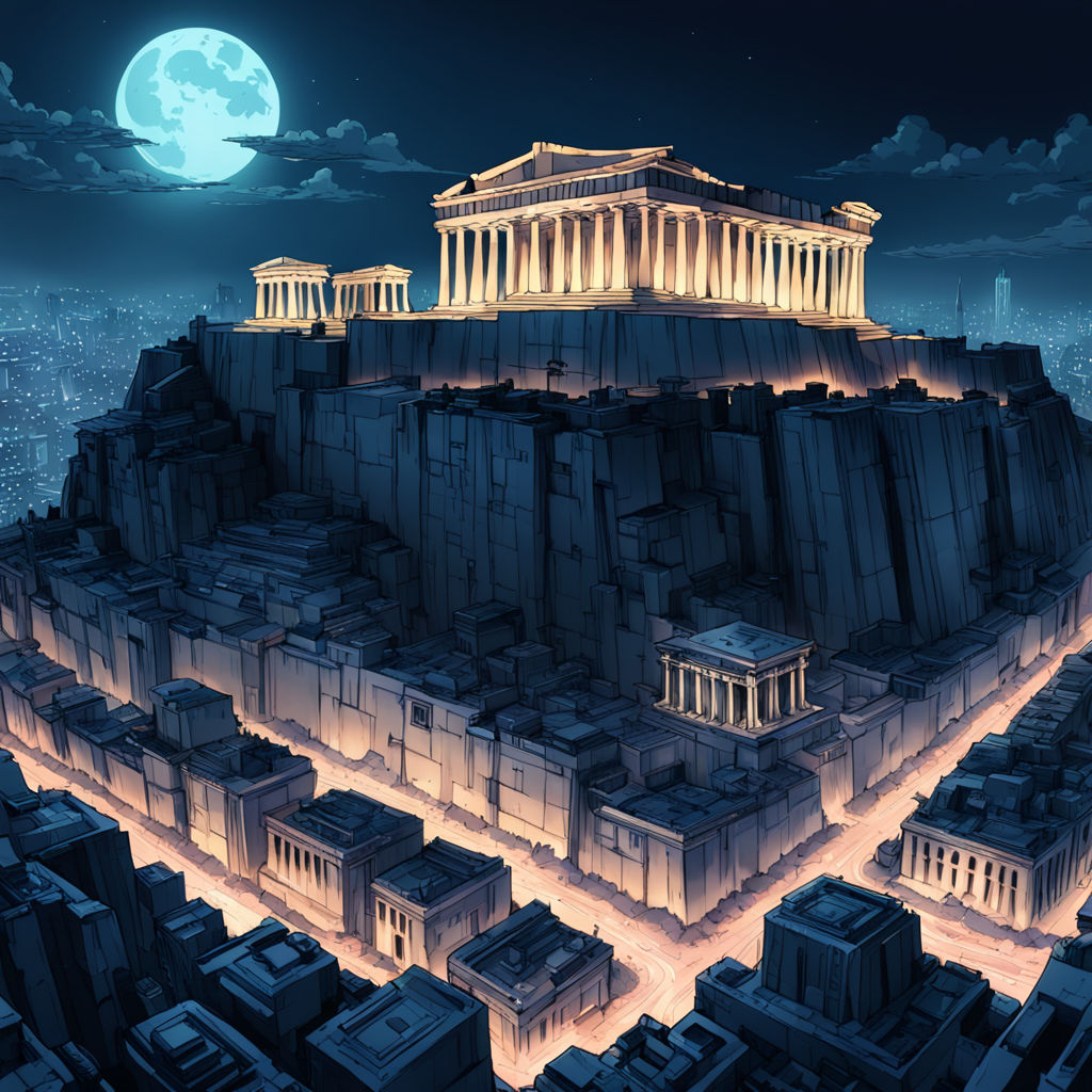 An anime comicbook illustration of the Acropolis at night. T... by SM ...