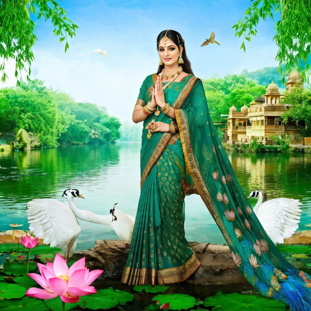 Generate image of radha rani standing near a beautiful river... by ravi ...