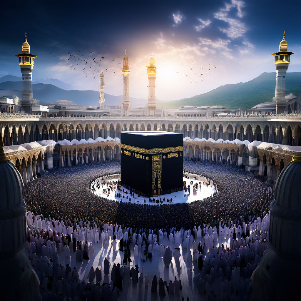A picture of the black Holy Kaaba in the middle of the pictu... by ...