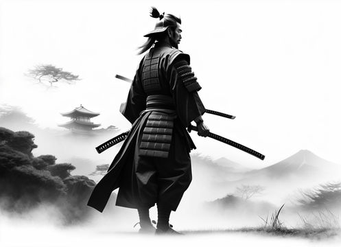 Black and White Japanese Samurai Japanese Samurai Suiboku-ga by りる ...