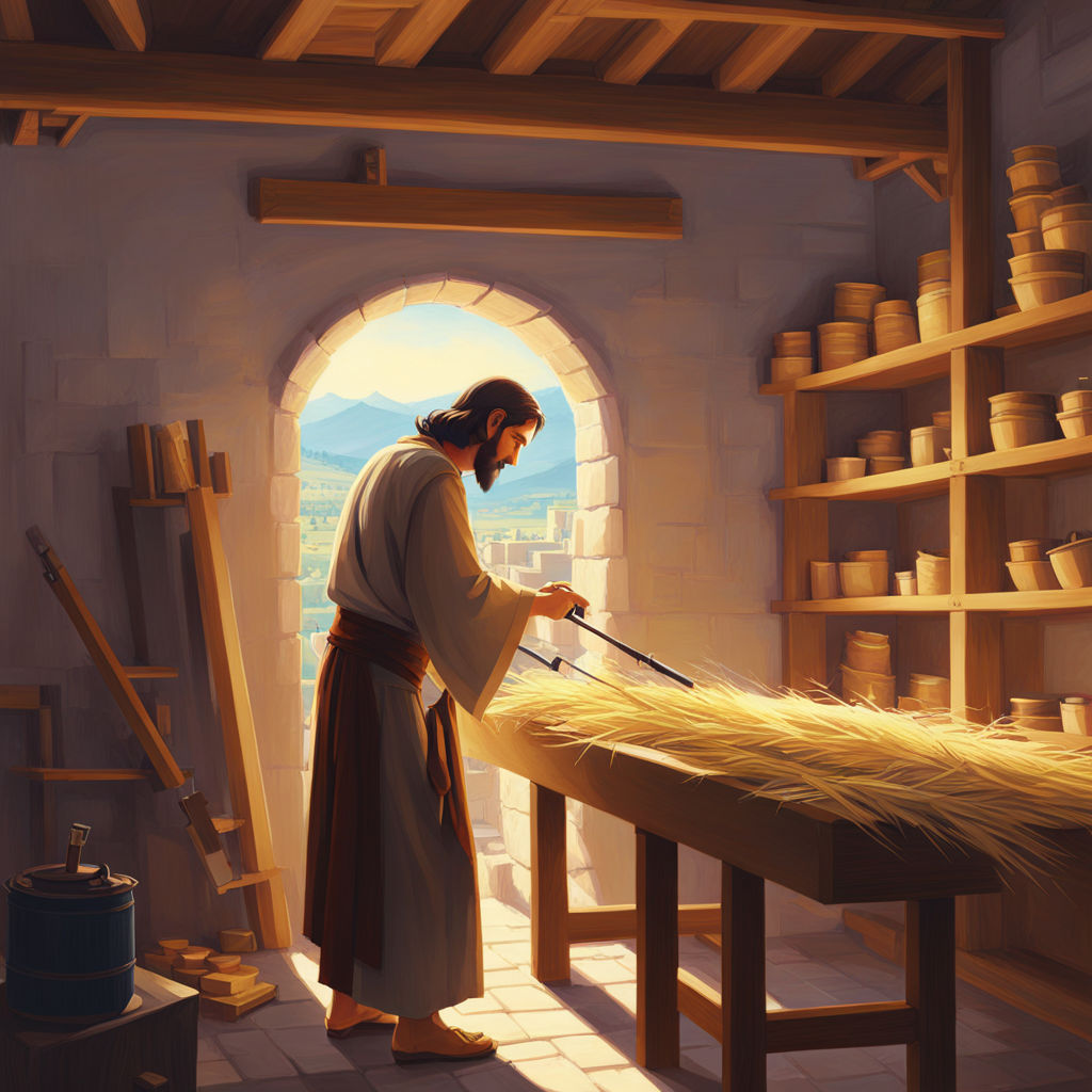 Jesus Christ working as a carpenter along with father Joseph... by Sell ...
