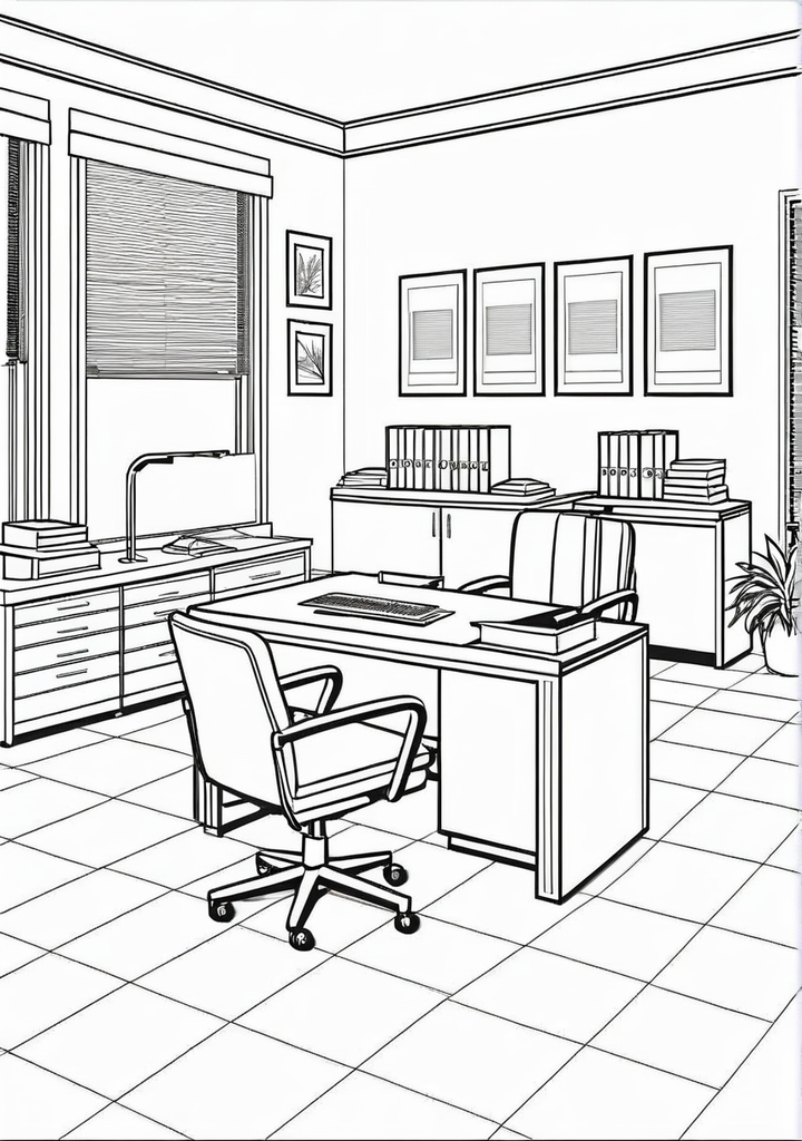 Office scene bold and easy coloring page for kids by Sx arabika ...