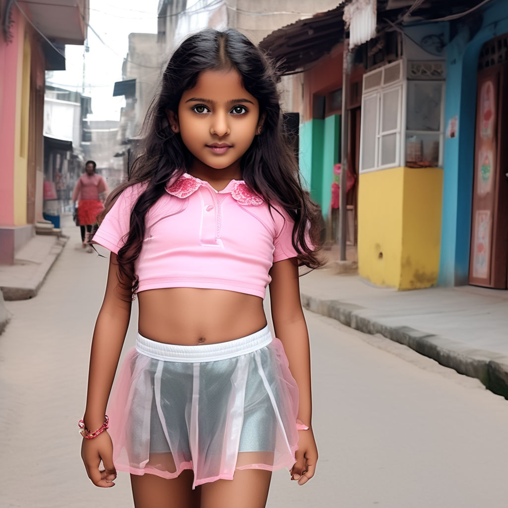10 year old Indian girl wearing semi transparent mini skirt by Sai Sahoo - Playground