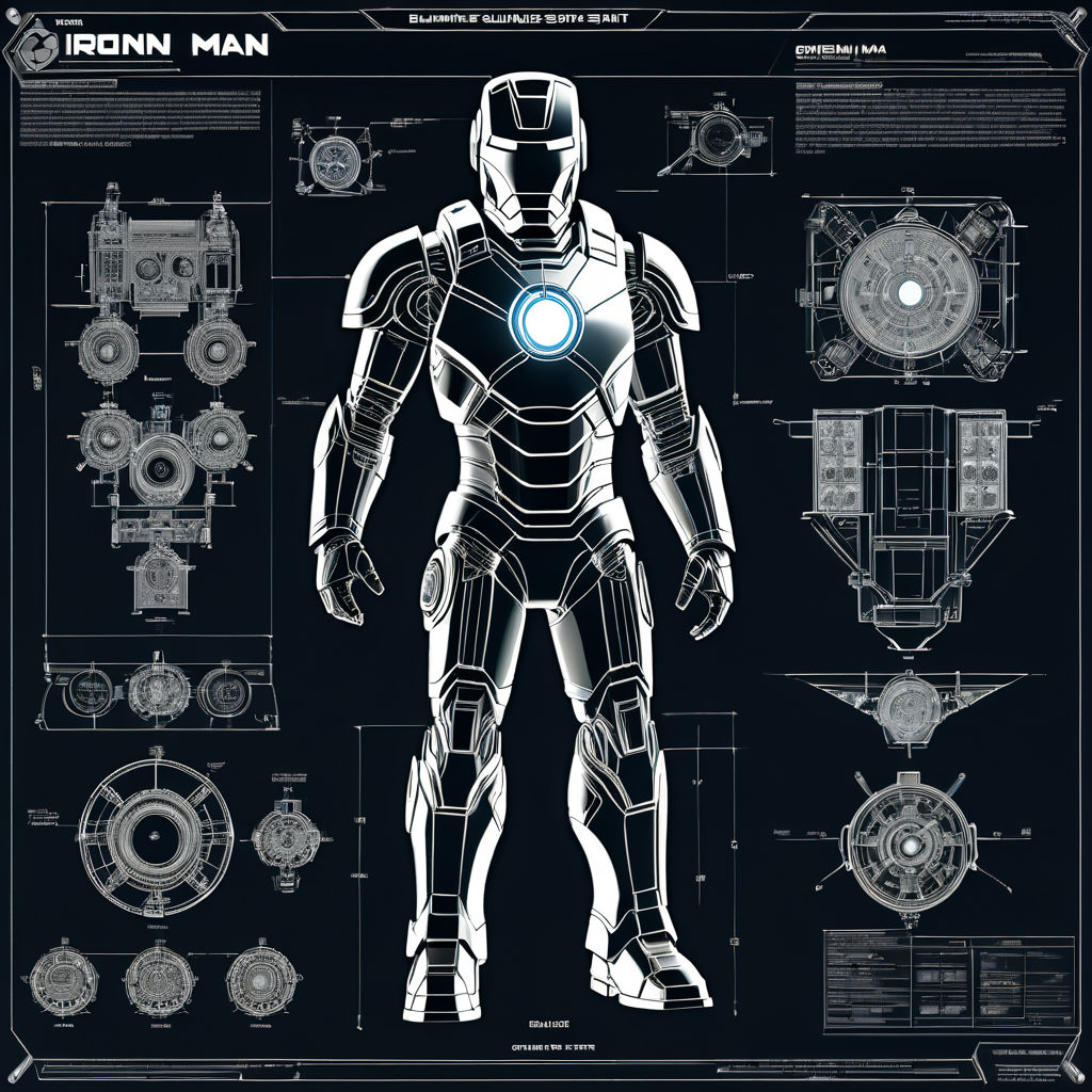 Blueprint outline of an iron man suit designed for a goblin by Lucas ...