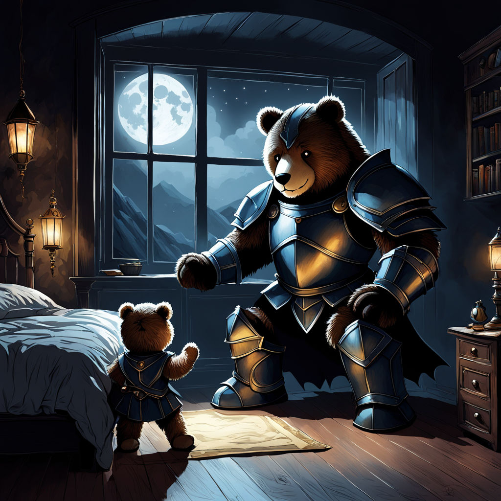A courageous teddy bear knight engaged in fierce battle with... by kang ...