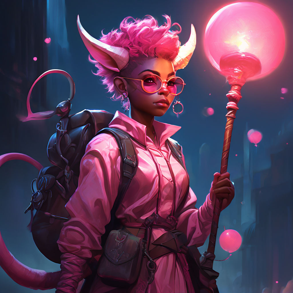 Tiefling character with bubblegum pink skin by Drew Cummings - Playground