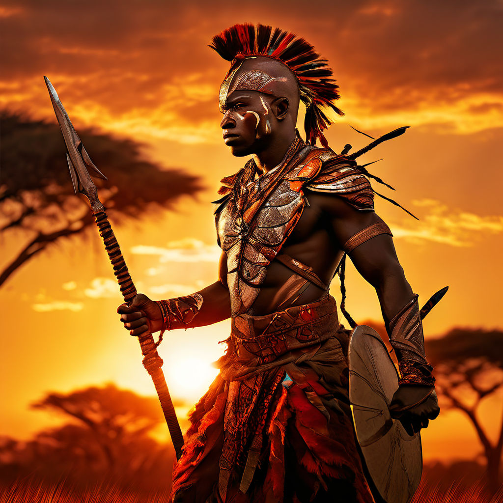African warrior N'Golo clad in vibrant traditional attire by Mamadou Ba ...