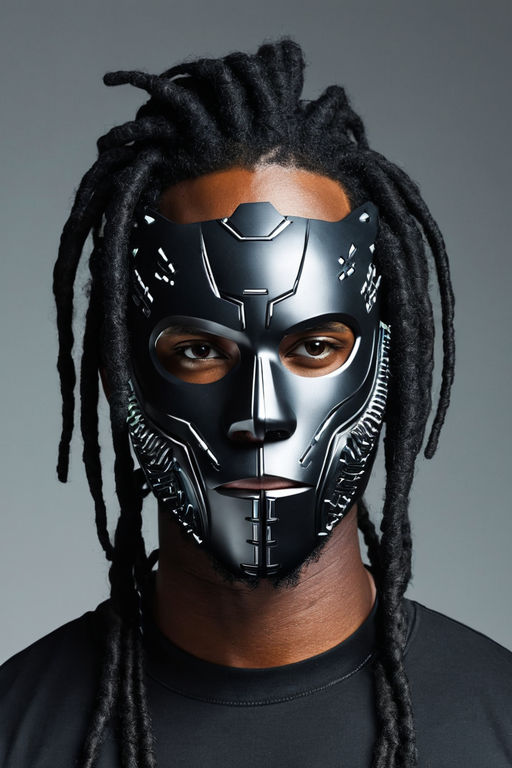 A black man with a cyber animal face mask by G D - Playground
