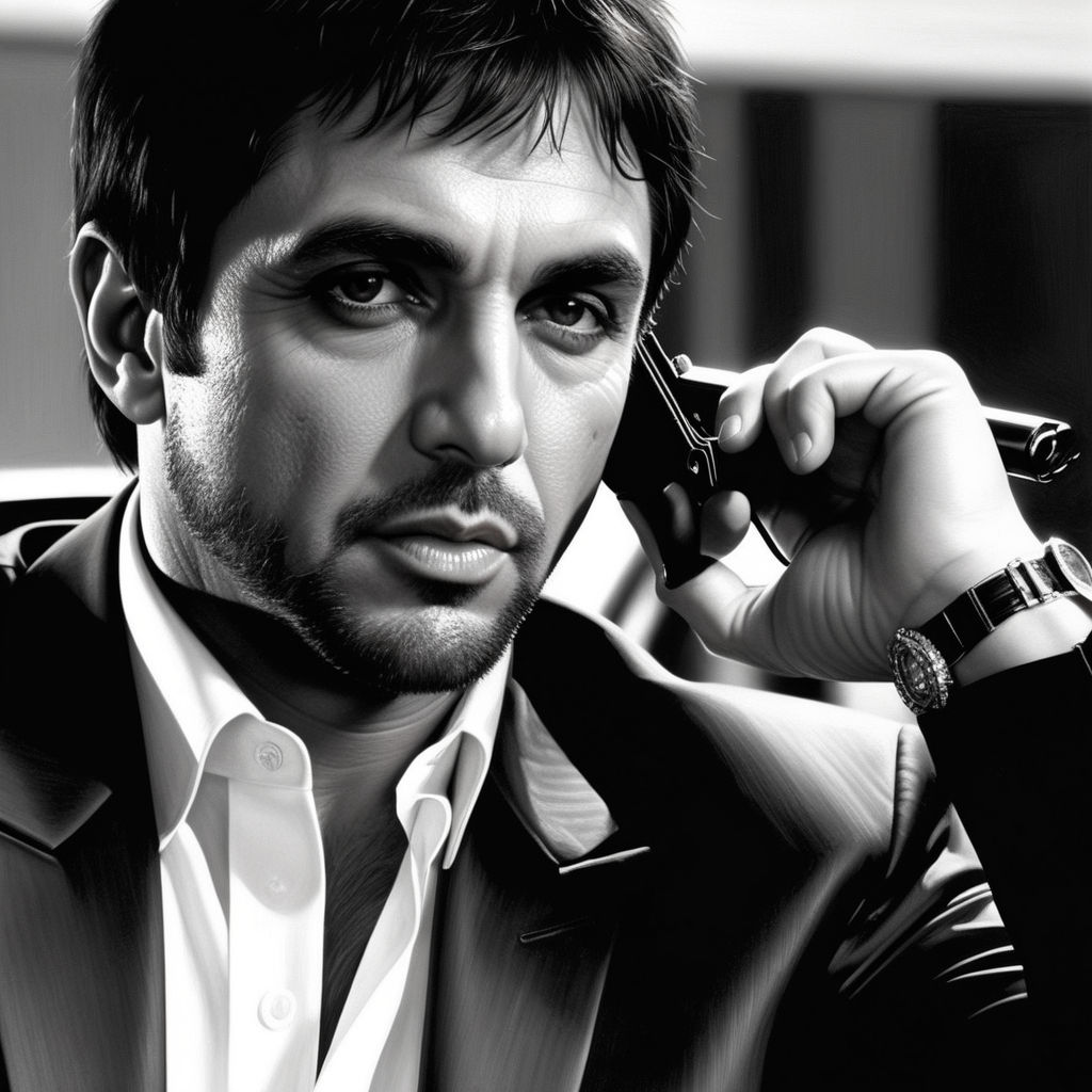 Scarface Portrait black and white hyperrealistic by Ori Aydin - Playground