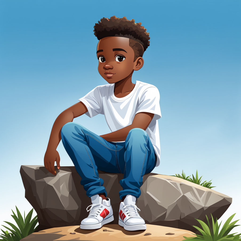 Side view full body cartoon illustration of a Nigerian youn... by ...