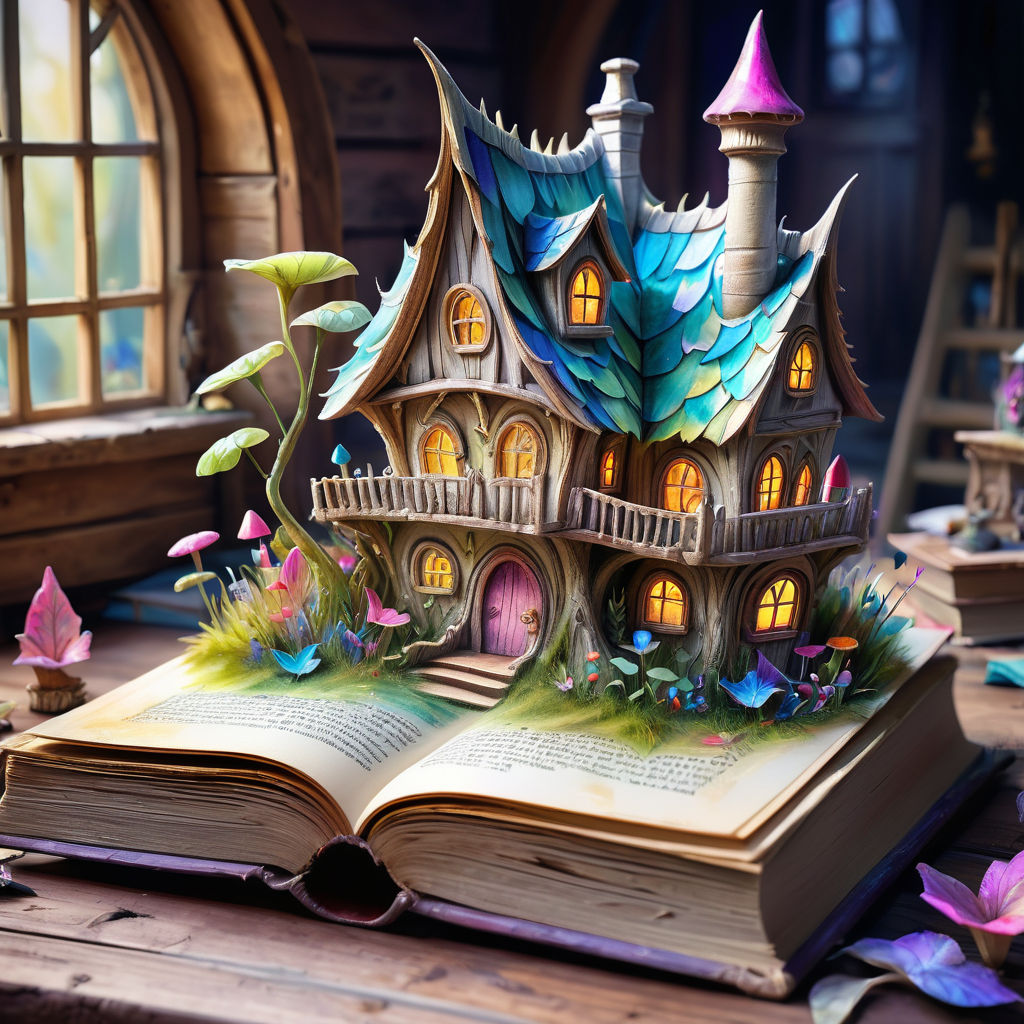 (Image of an old fairy tale book open on a wooden table). (A... by Pam ...