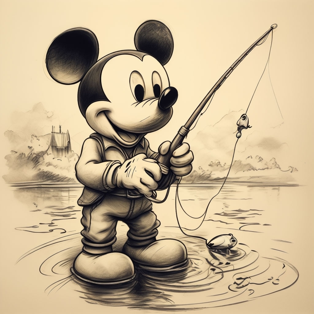 Line drawing of mickey mouse fishing by AVA REED - Playground