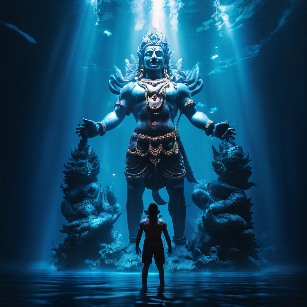 HERO STANDING INFRONT OF LARGE STATUE OF LORD VISHNU MURTHI'... by N ...