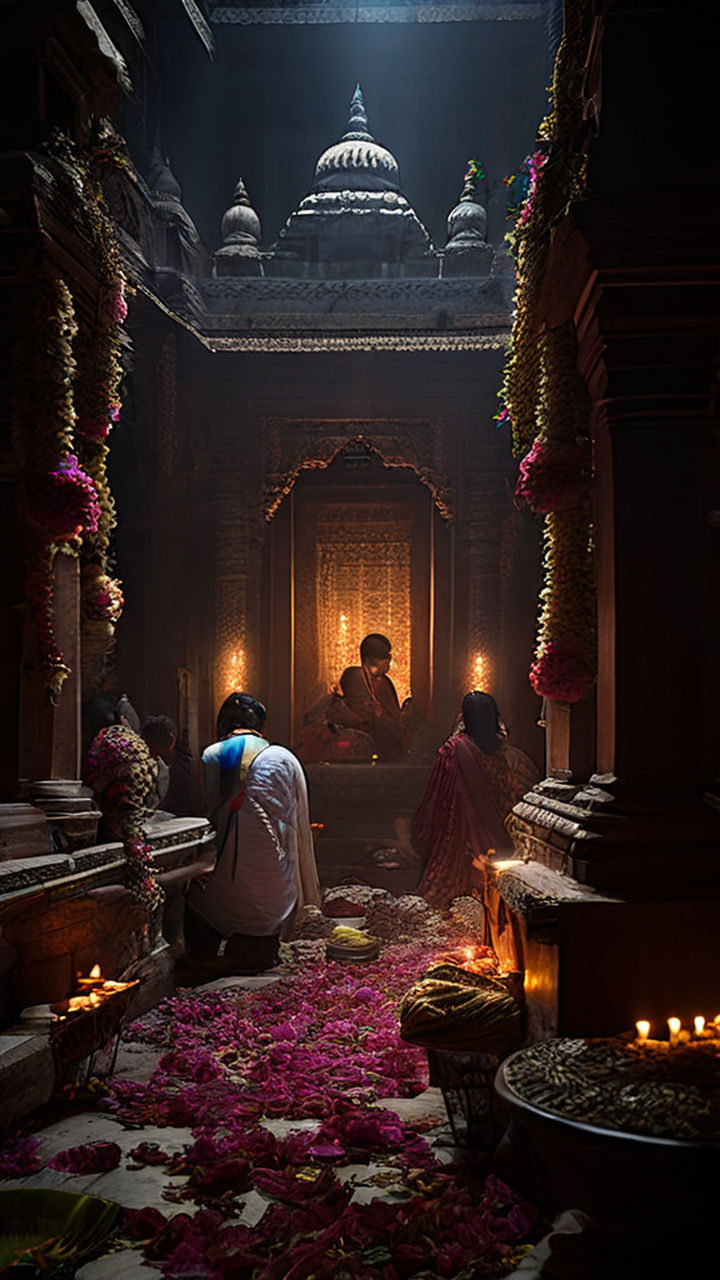 Hindu temple interior serving as a soulful backdrop for a so... by ...