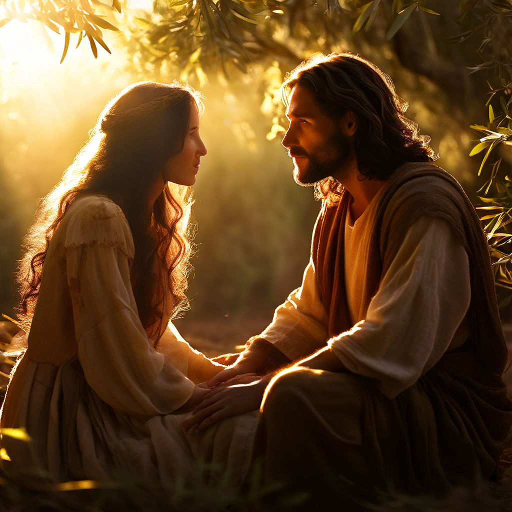 Jesus engaged in a heartfelt conversation with a woman by Rebeca ...