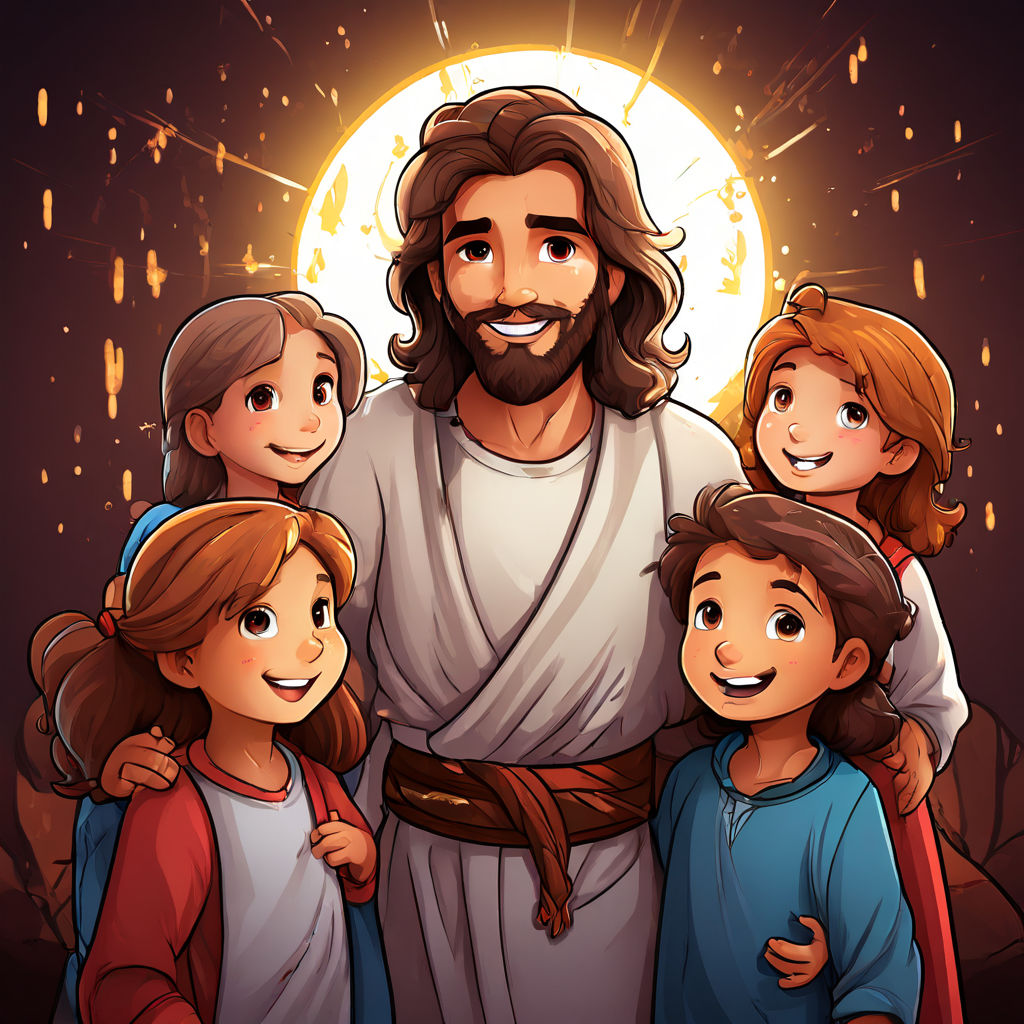 Jesus with kids cartoon by Remon Kamal - Playground
