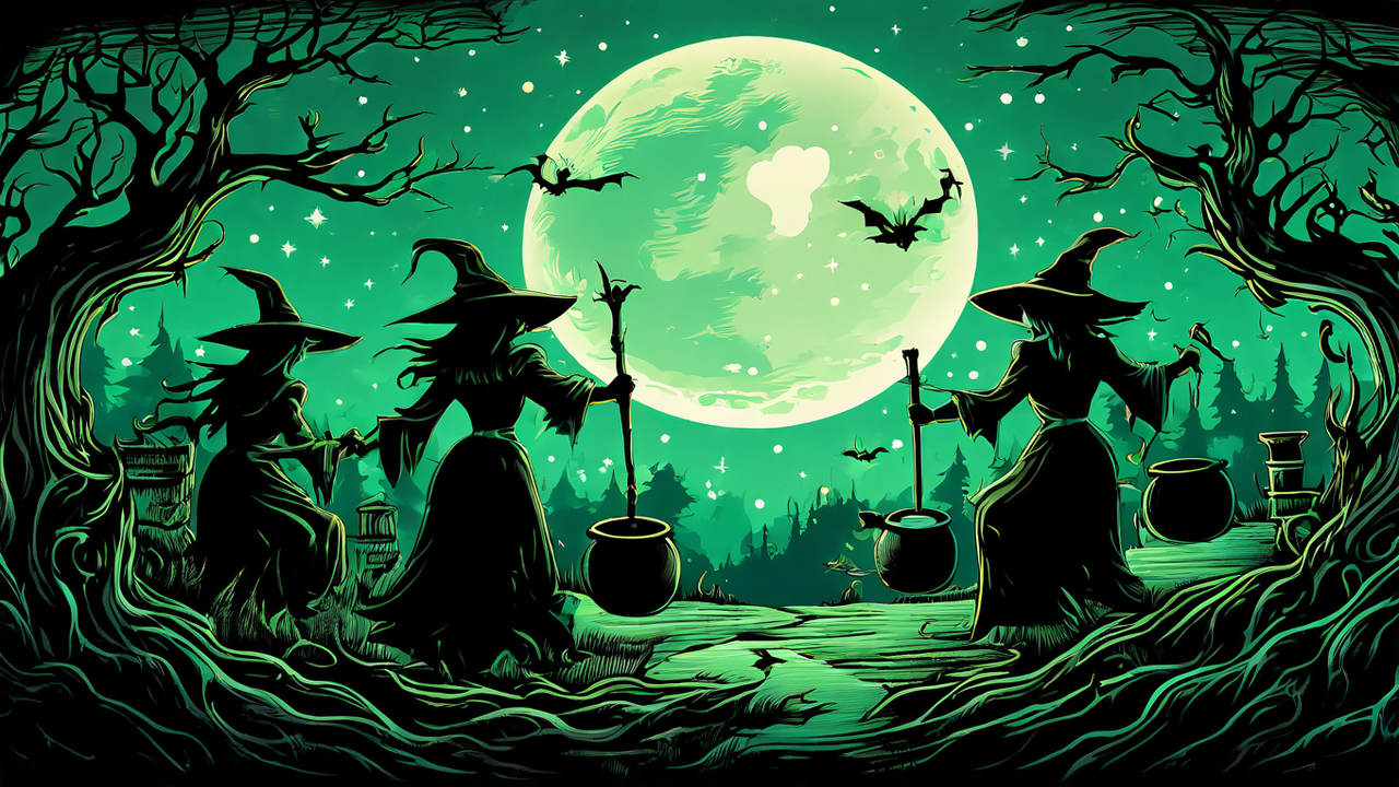 Cartoon-style depiction of evil witches by Fizghul.Crafts - Playground