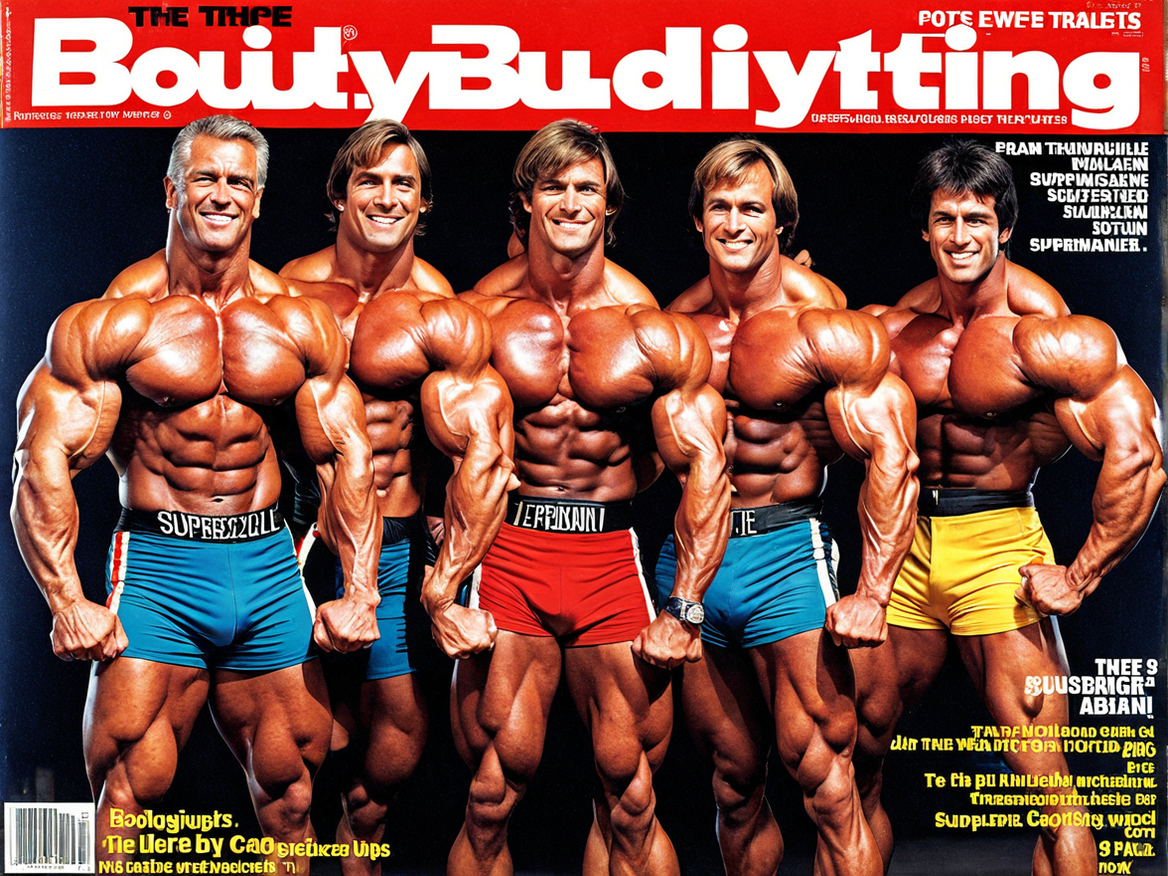 1970s bodybuilding magazine cover with 3 bodybuilders on pos... by Rex ...