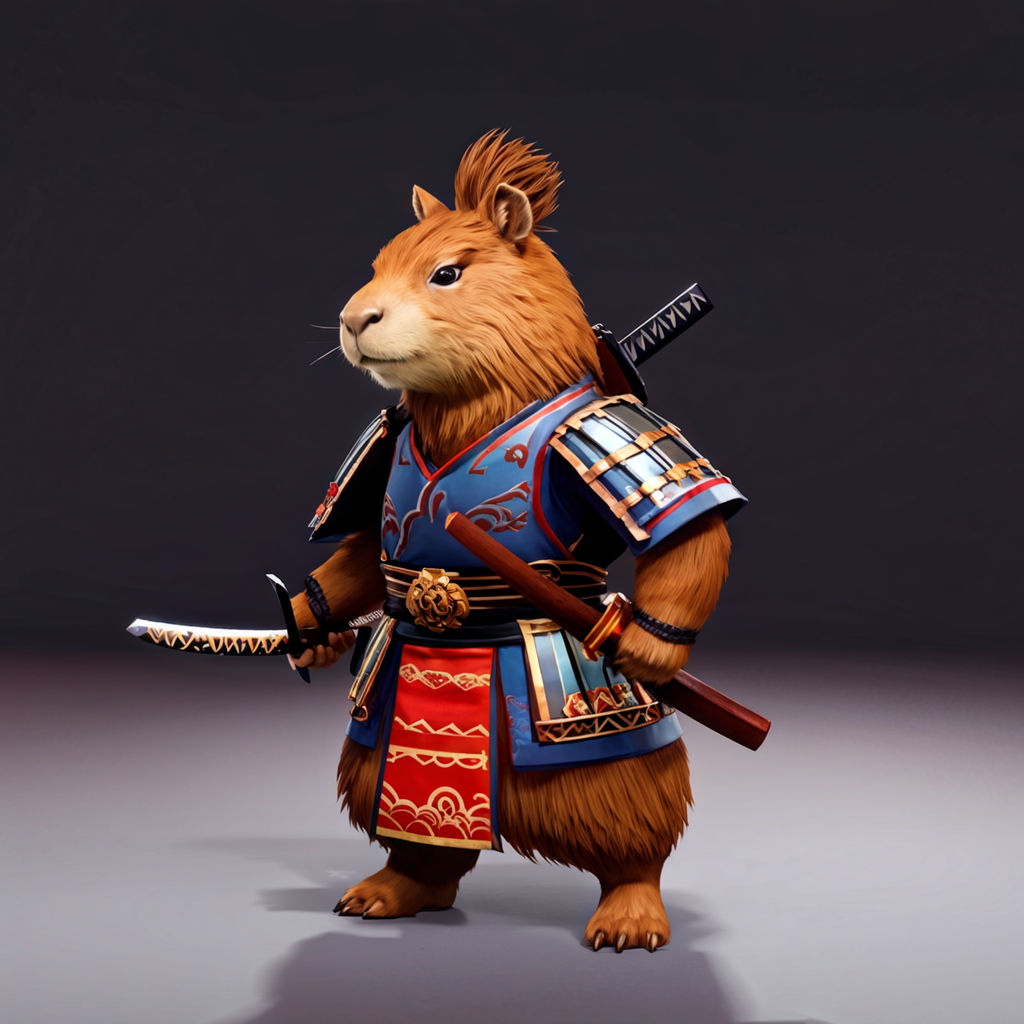 Side view of a capybara dressed as a samurai by Vladimir Sidorov ...