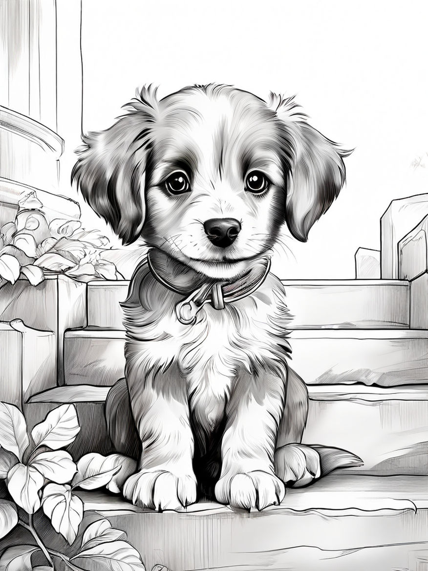 black and white coloring pages for children puppy on the... by Nata ...