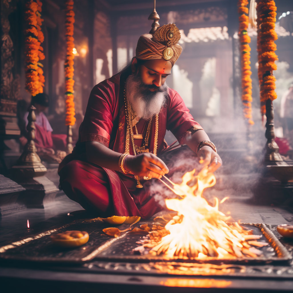 Hindu priest performing fire havan puja yagya by Rakesh Kushwaha ...