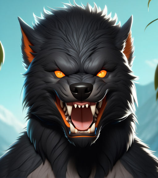 A muscular werewolf pup with glowing orange eyes and a light... by ...