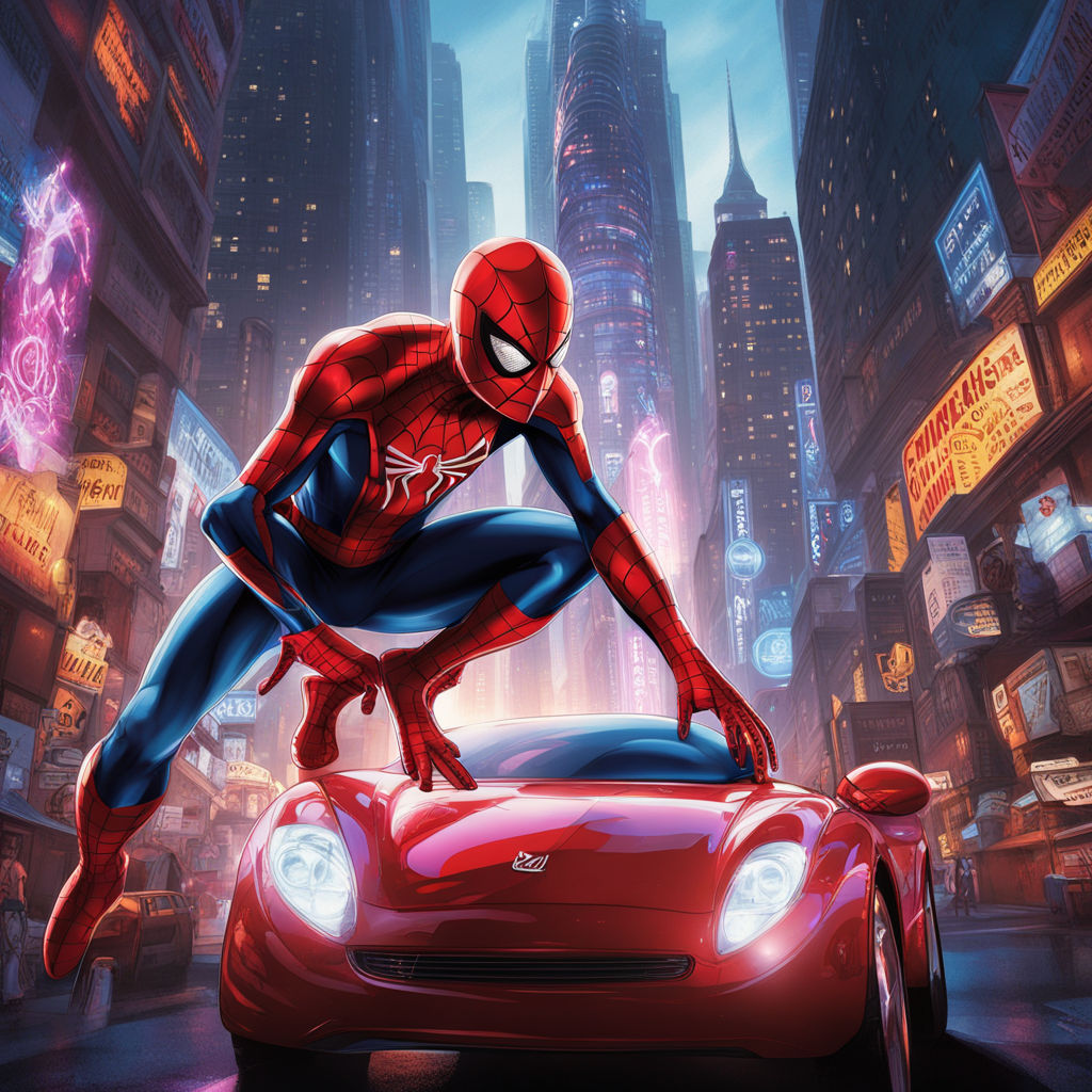 Spider-Man at the wheel of a lustrous futuristic car by Tanvi Kharade ...