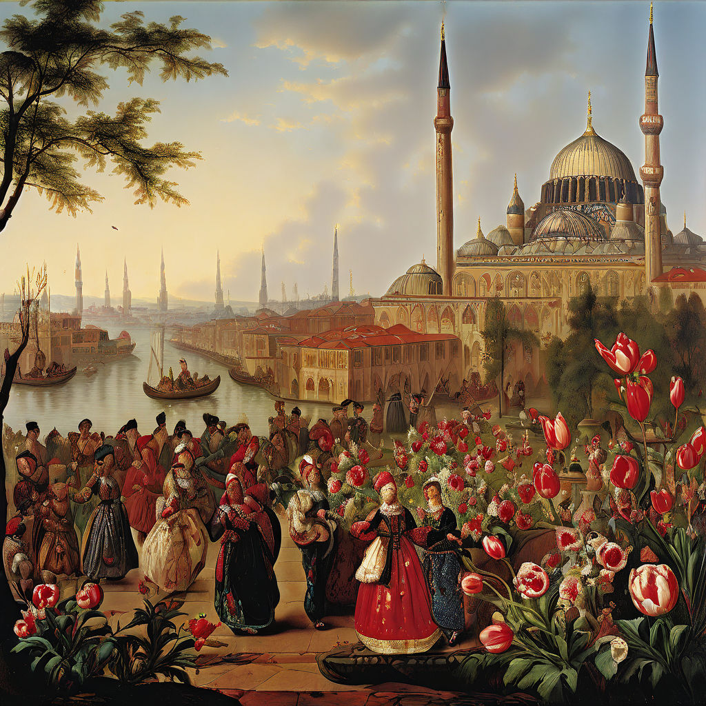Ottoman Empire's Tulip Era depicted as a Baroque-style paint... by ...