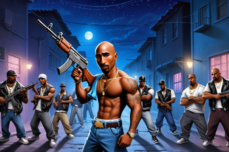 Looks like a 3D cartoonish 2Pac with an AK-47 and his gang o... by Dan ...