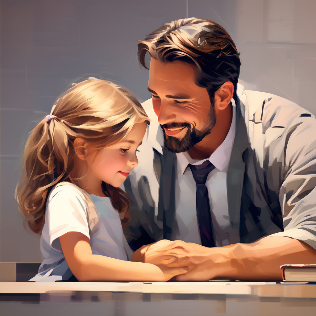 Conclude with an image of the male teacher and the little gi... by ...