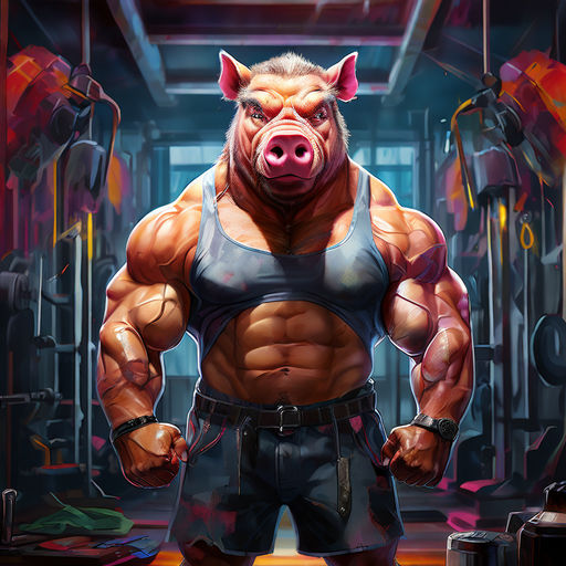 Bodybuilder pig showcasing bulging muscles by 조용현 - Playground