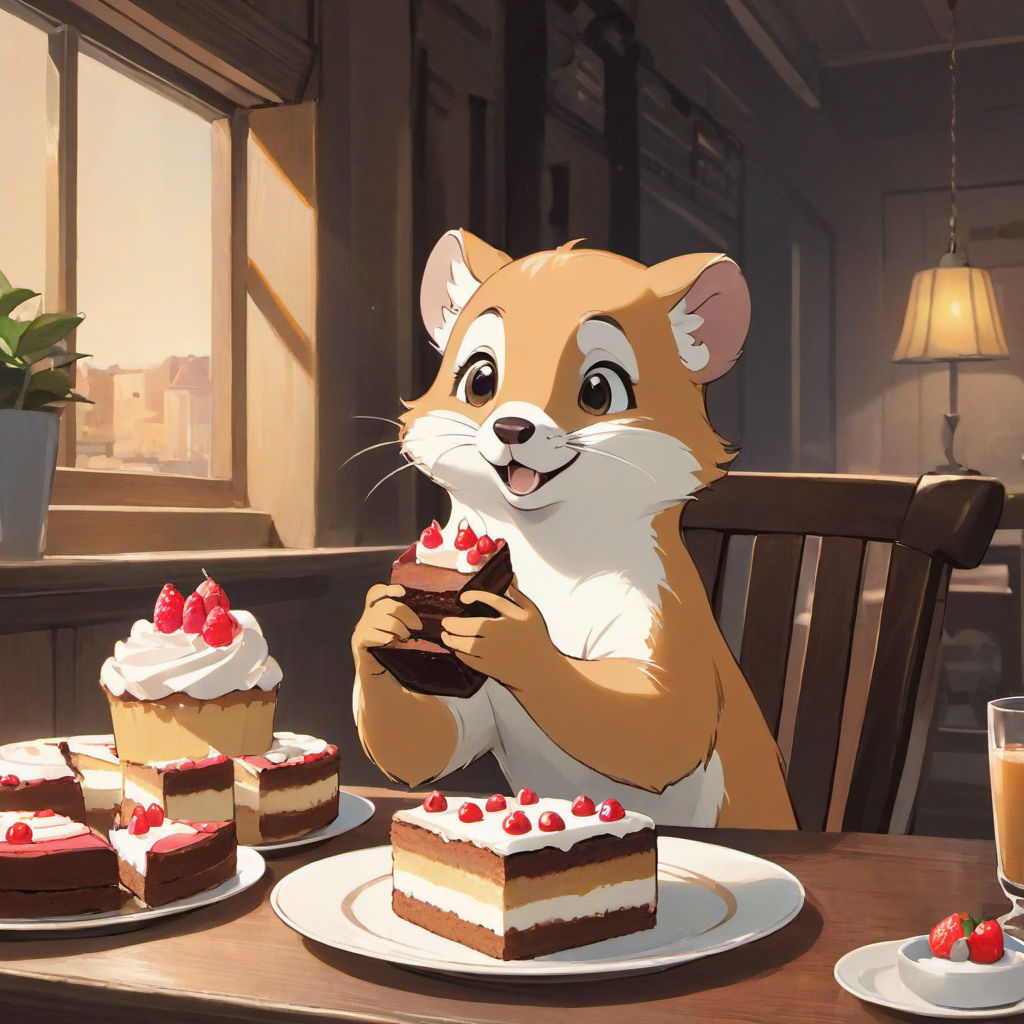 Draw A Cute Weasel Eating Cake On The Dining Table And Talki By 安依琦