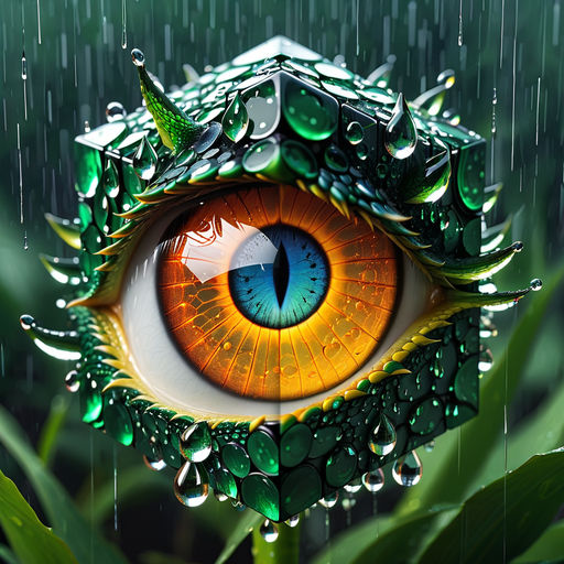 A dragon eye in the shape of a cube with rain droplets by james hill ...