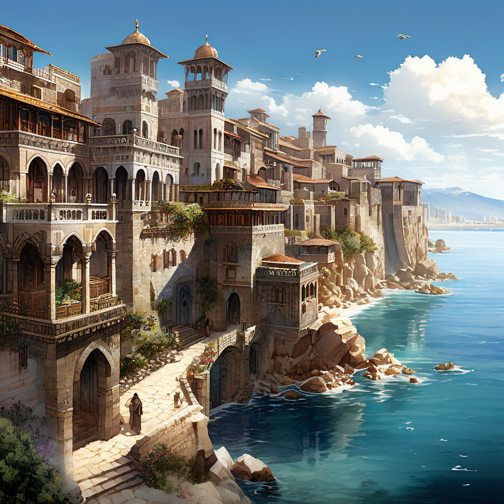 Medieval walled city with middle eastern architecture by Claudius ...