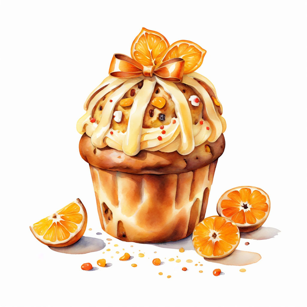 Watercolor illustration of mini panettone with orange frosti... by ...