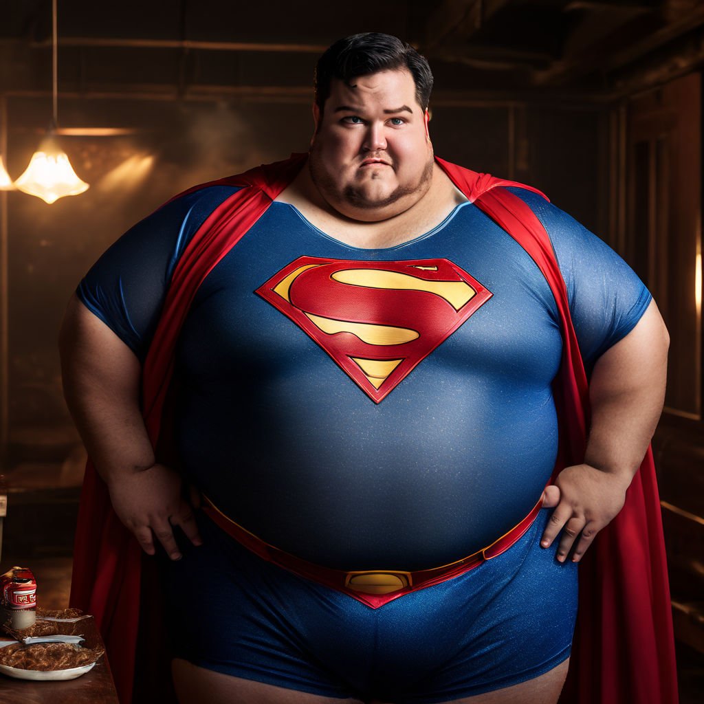 A Fat man wearing underwear with the Superman logo on it by Ahmed Atef ...