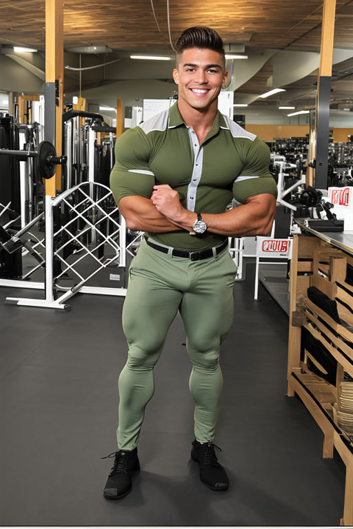 20 year old colossal built bodybuilder wearing an olive gree... by ...