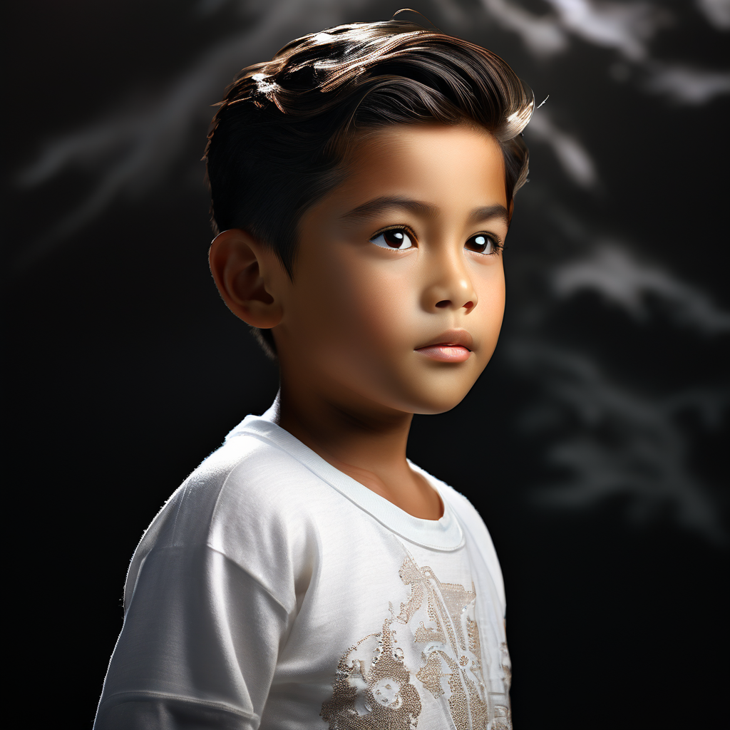 Make me a filipino young boy age 10 wearing a white long sl... by ...